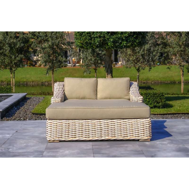 OUTSY Anna 79 X 59 Inch Outdoor Wicker Aluminum Frame Extra Large Double Sun Lounger in White and Grey Wayfair